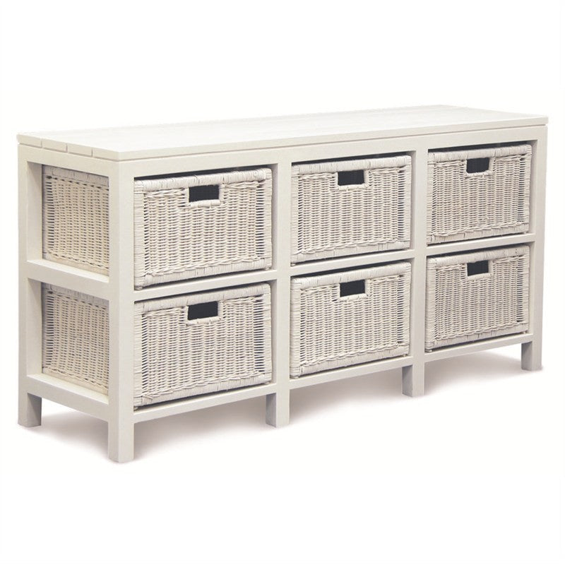 Raffles French Dresser 136 cm Chest of Drawers 6 Rattan Baskets ...